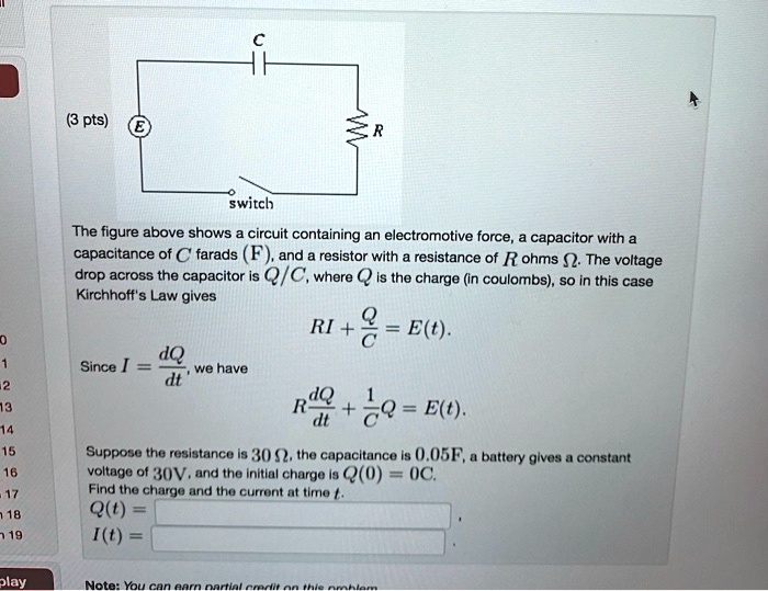 SOLVED: The figure above shows a circuit containing an electromotive force, a capacitor with a ...
