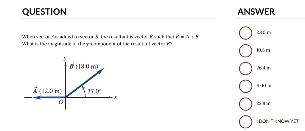 SOLVED: QUESTION When vector A is added to vector B, the resultant is vector R such that R = A ...