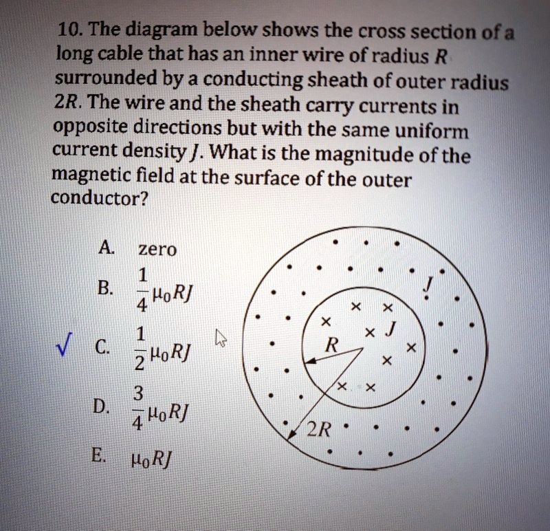 10. The diagram below shows the cross section of a long cable that has ...