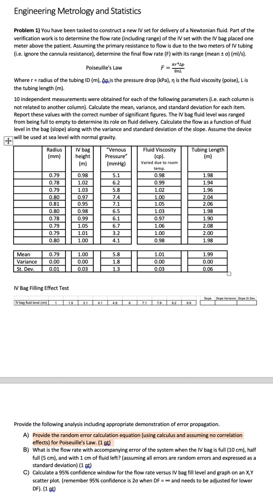 SOLVED: Engineering Metrology and Statistics Problem 1) You have been tasked to construct new IV ...
