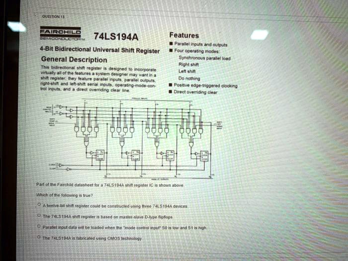 airchild 74ls194a features parallel inputs and outputs 4 bit ...