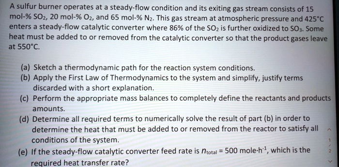 A sulfur burner operates at a steady-flow condition and its exiting gas ...