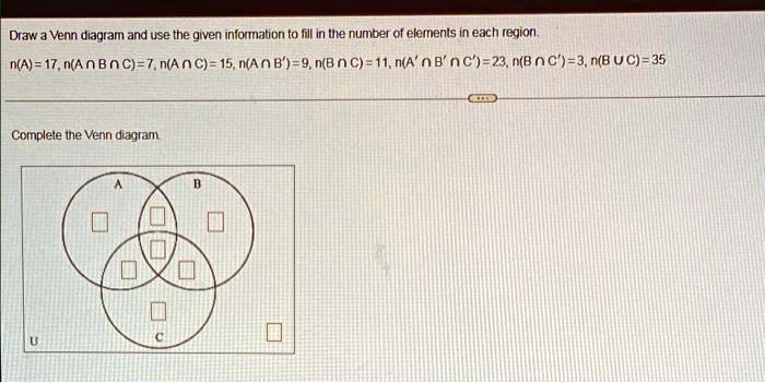 SOLVED: Draw a Venn diagram and use the given information to fill in ...