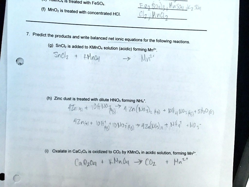 ? Is treated with FeSO4. (f) MnO2 is treated with concentrated HCI. Fe2 ...