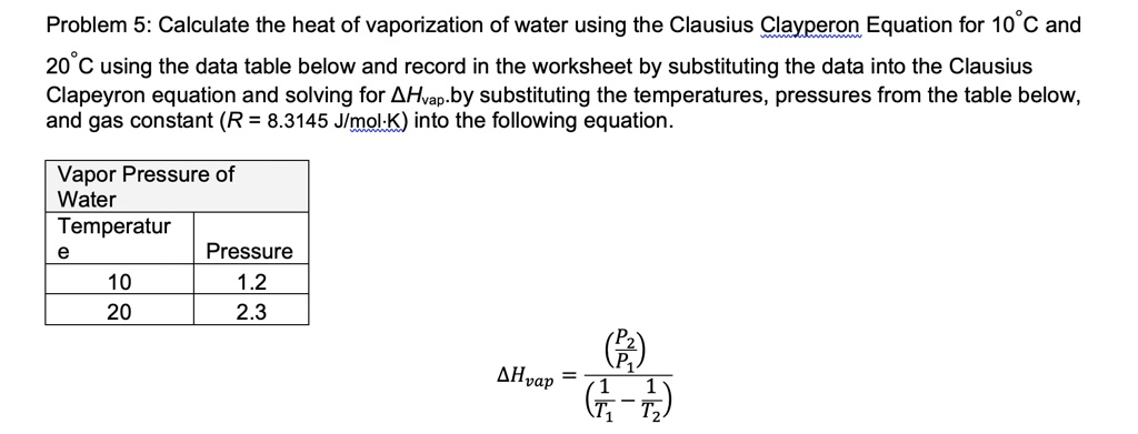 Problem 5: Calculate the heat of vaporization of water using the ...