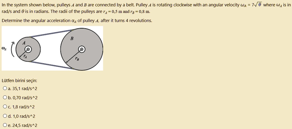 In the system shown below, pulleys A and B are connected by a belt ...