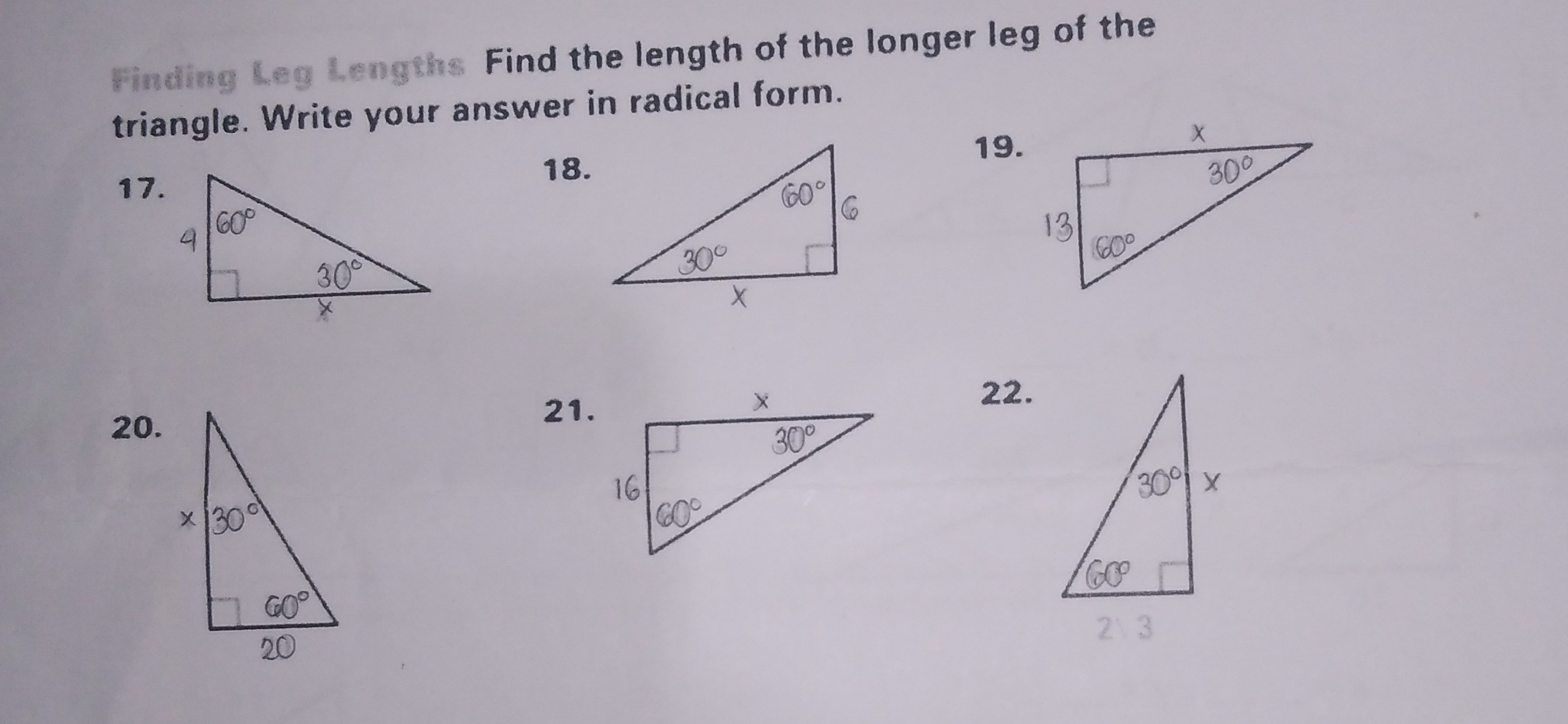 SOLVED: Finding Leg Lengths Find the length of the longer leg of the ...
