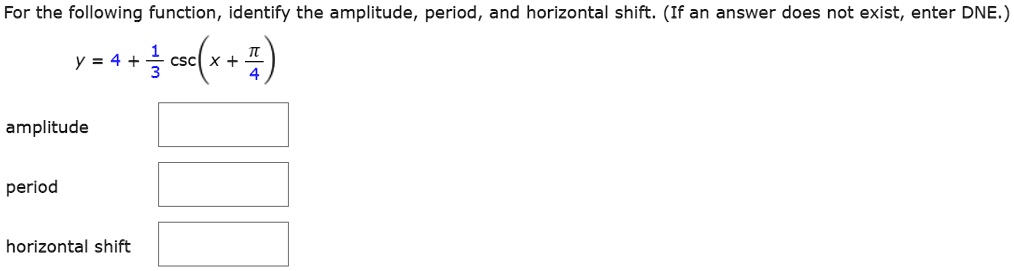 Solved For The Following Function Identify The Amplitude Period And Horizontal Shift If An