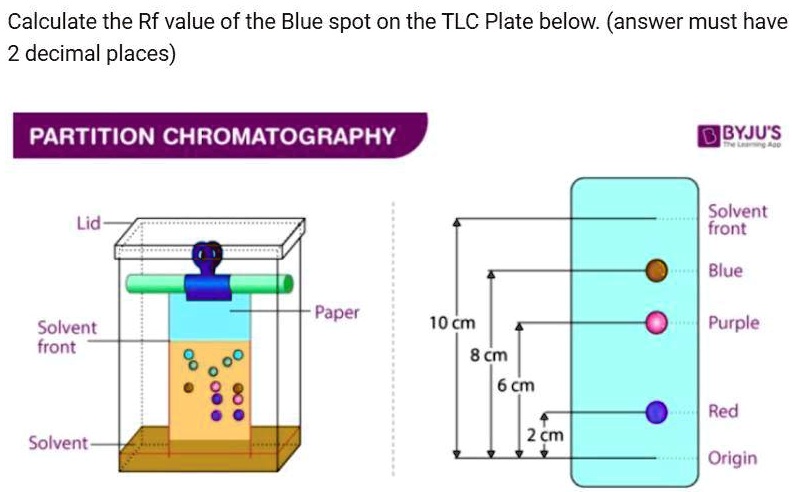 Calculate the Rf value of the Blue spot on the TLC Plate below. (answer ...