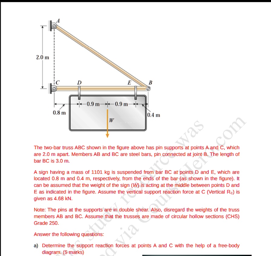 a) Determine the support reaction forces at points A and C with the ...