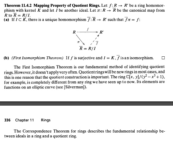 SOLVED: Theorem 1L.4.2 Mapping Property of Quotient Rings: Lel f:R- R'be & ring - homomor- phism ...