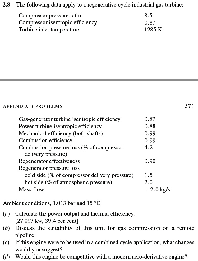 SOLVED: 2.8 The following data apply to a regenerative cycle industrial ...