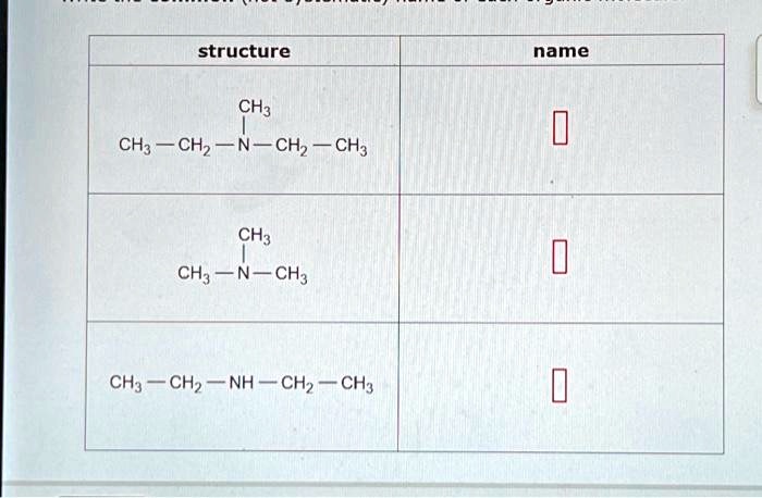 Solved Structure Ch3 Châ‚‚ N Châ‚‚ Ch3 Name Ch3 N Ch3 Structure Ch3