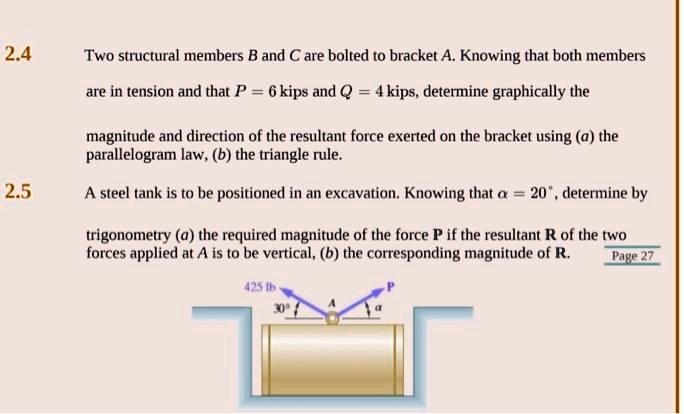 2.4 Two structural members B and C are bolted to bracket A. Knowing ...