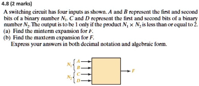 SOLVED: 4.8 (2 marks) A switching circuit has four inputs as shown.A and B represent the first ...