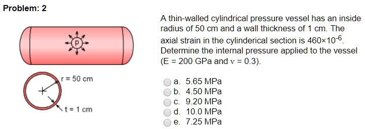 Problem: 2 A thin-walled cylindrical pressure vessel has an inside ...
