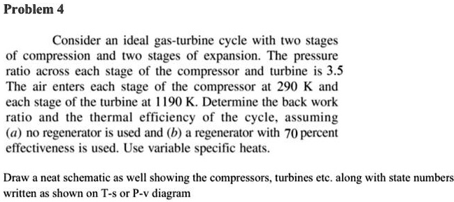 SOLVED: Problem4 Consider an ideal gas-turbine cycle with two stages of compression and two ...