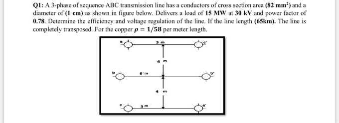 Q1: A 3-phase of sequence ABC transmission line has a conductors of ...