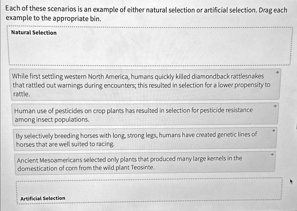 SOLVED: Each of these scenarios is an example of either natural ...