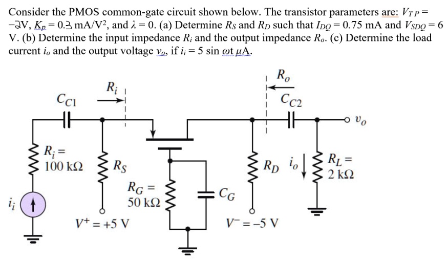consider the pmos common gate circuit shown below the transistor parameters are vrp qv kp 03 ...