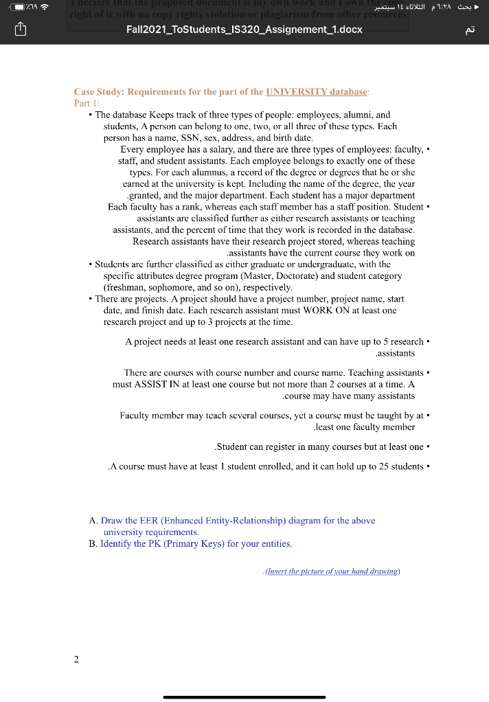 draw the eer enhanced entity relationship diagram for the above ...