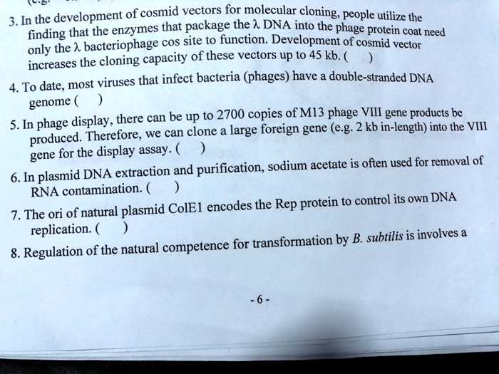 SOLVED: In the development of cosmid vectors for molecular cloning ...