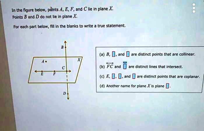 SOLVED: In the figure below, points B, E, F, and â‚¬ lie in plane X. Points B and D do not lie ...