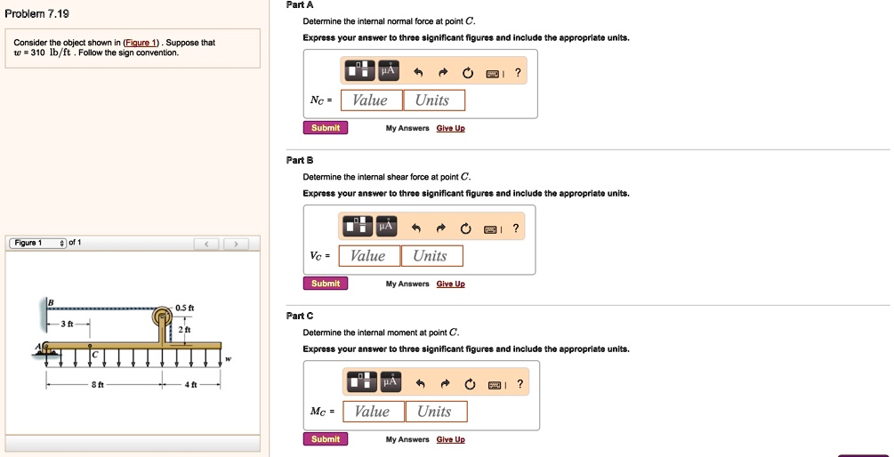 Problem 7.19 Consider the object shown in (Figure 1). Suppose that w = 310 lb/ft. Follow the ...