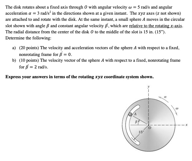 SOLVED: The disk rotates about a fixed axis through O with angular ...
