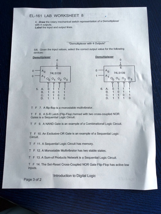 el 161 lab worksheet 8 4 draw the rotary mechanical switch repre with 4 outputs label the input ...