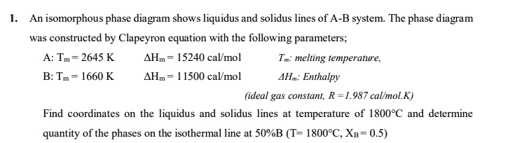 1. An isomorphous phase diagram shows liquidus and solidus lines of A-B ...