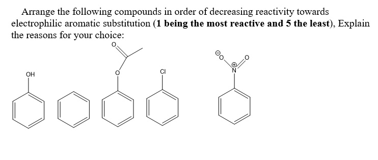 SOLVED: Arrange the following compounds in order of decreasing reactivity towards electrophilic ...