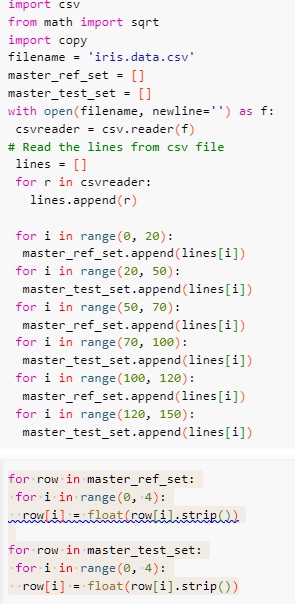 import csv from math import sqrt import copy filename = 'iris.data.csv' masterrefset ...