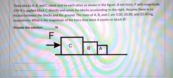 three blocks ab and stand next t0 each other as shown in the fgure a net forcc with magnitude ...
