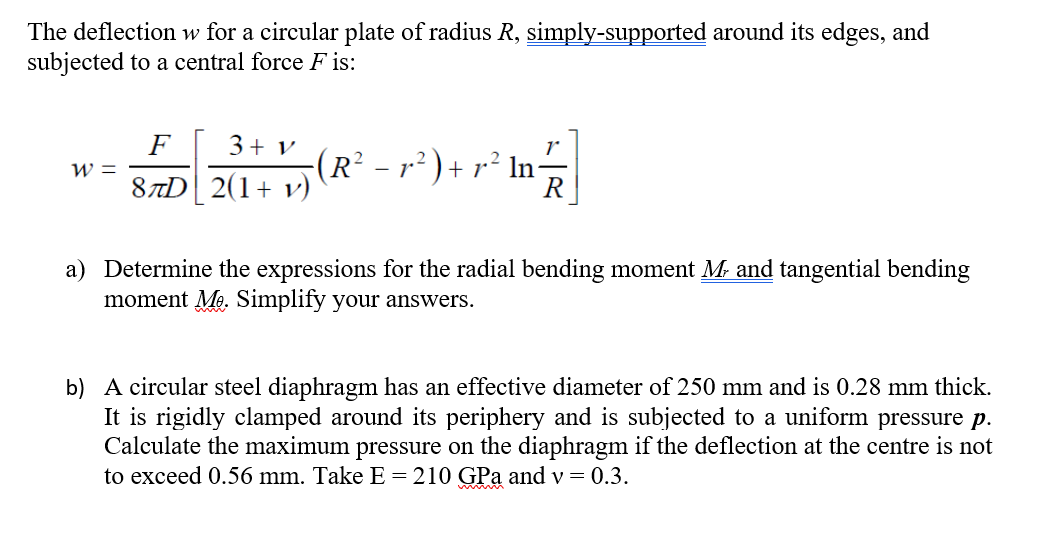 The deflection w for a circular plate of radius R, simply-supported ...