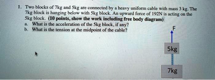 two blocks of 7kg and skg are connected by a heavy uniform cable with ...