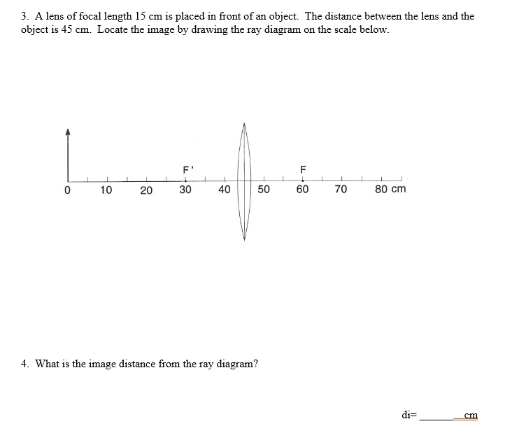 SOLVED: A lens of focal length 1S cm is placed in front of an object The distance between the ...
