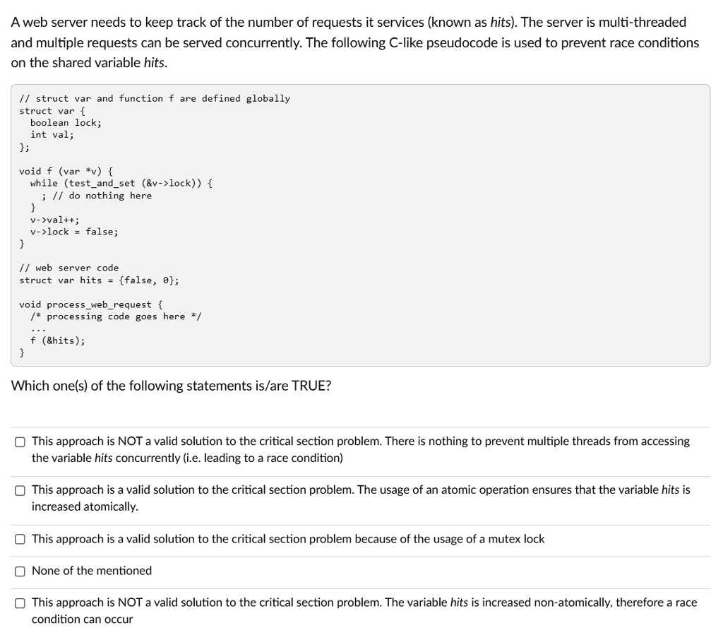 SOLVED: A web server needs to keep track of the number of requests it ... SOLVED: A web server needs to keep track of the number of requests it ...