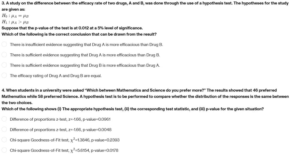 3. A study on the difference between the efficacy rate of two drugs, A ...