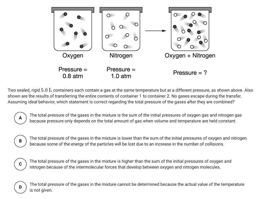 SOLVED: Oxygen Nitrogen Oxygen Nitrogen Pressure 0.8 atm Pressure 1.0 ...