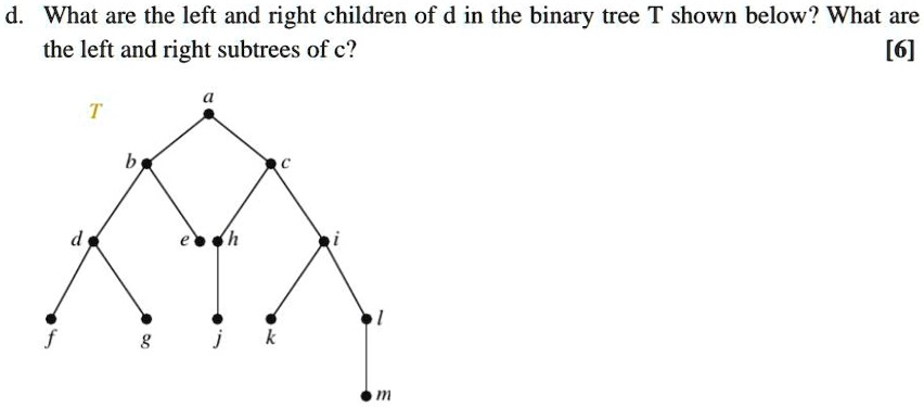 SOLVED: d. What are the left and right children of d in the binary tree ...