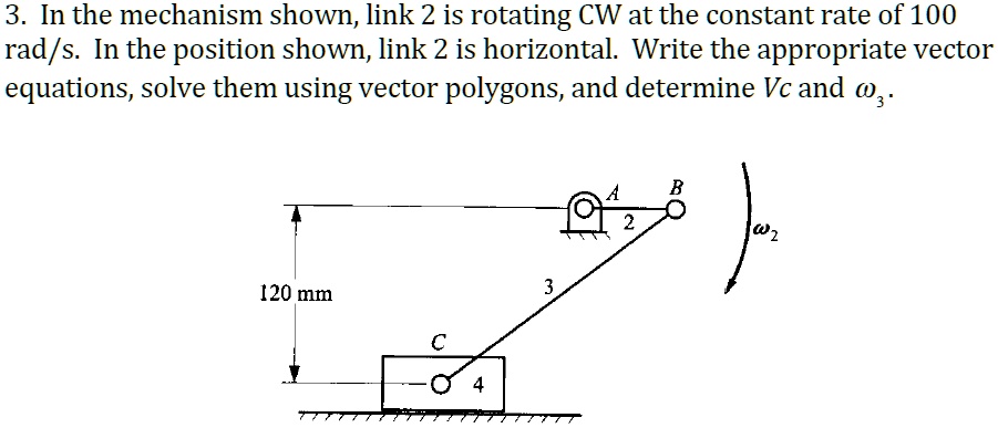 SOLVED: 3. In the mechanism shown, link 2 is rotating CW at the constant rate of 100 rad/s. In ...
