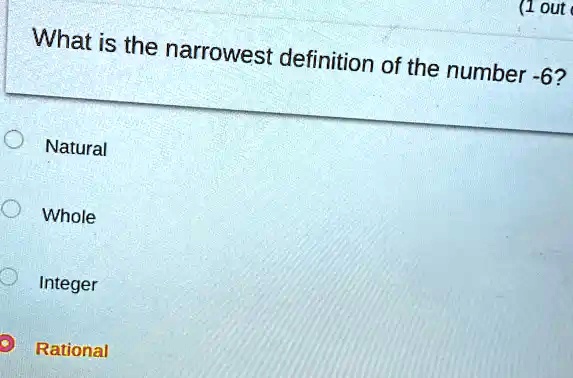 What is the narrowest definition of the number -6? Natural Whole ...