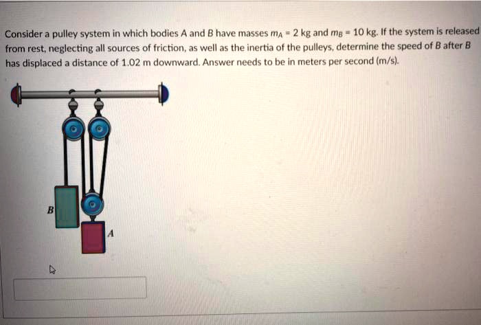 Consider a pulley system in which bodies A and B have masses mA = 2 kg ...