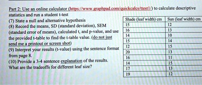 SOLVED: Part 2: Use an online calculator (https I wwW graphpad com ...
