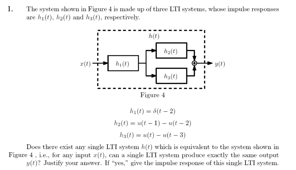 SOLVED: The system shown in Figure 4 is made up of three LTI systems, whose impulse responses ...