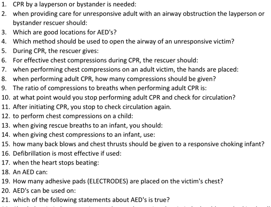 SOLVED: Please answer all questions. CPR by a layperson or bystander is ...