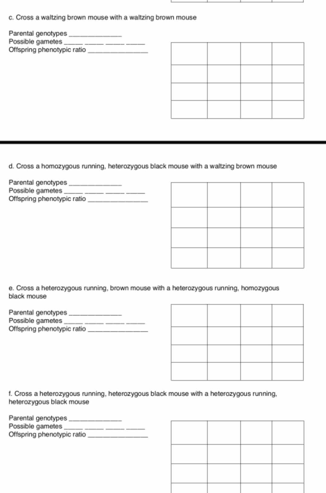 c. Cross a waltzing brown mouse with a waltzing brown mouse Parental ...