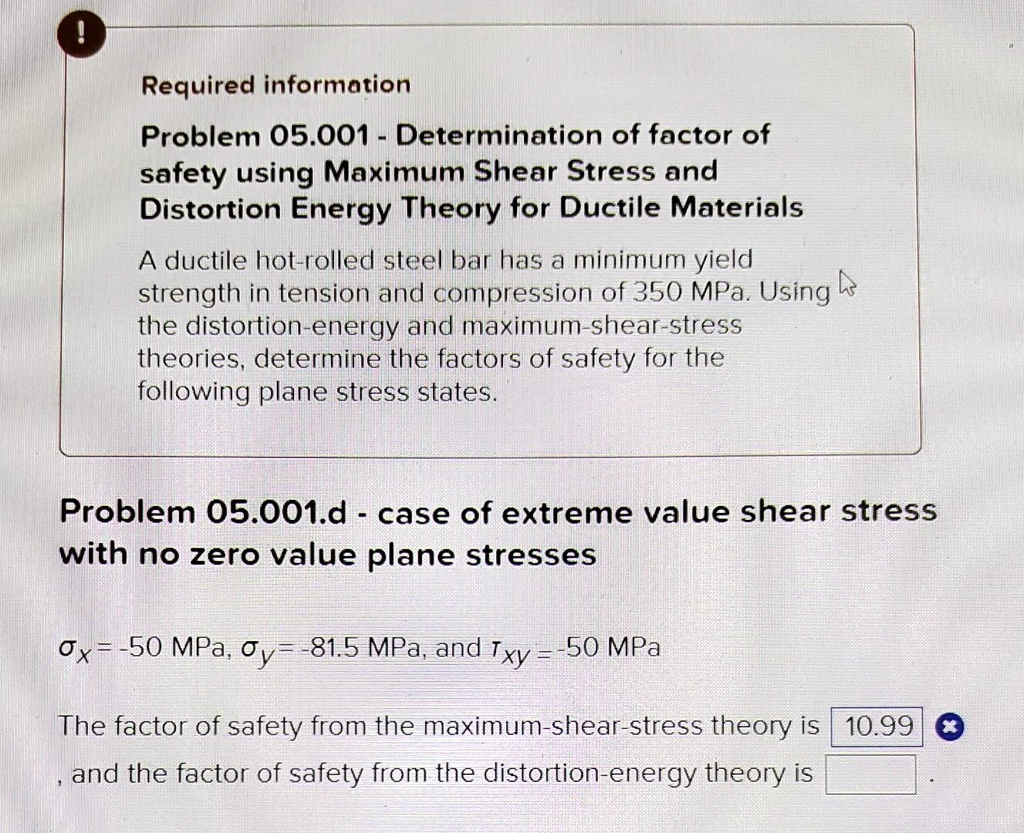 SOLVED: Problem 05.001 - Determination of Factor of Safety using ...
