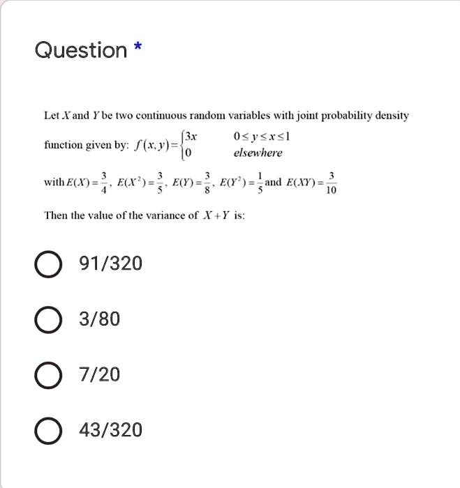 SOLVED: Let f and F be two continuous random variables with joint probability density function ...